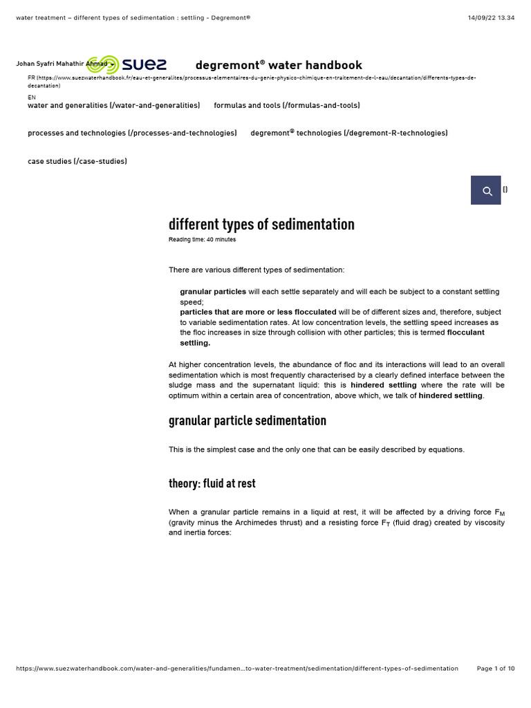 Different Types of Sedimentation Settling - Degremont | PDF ...
