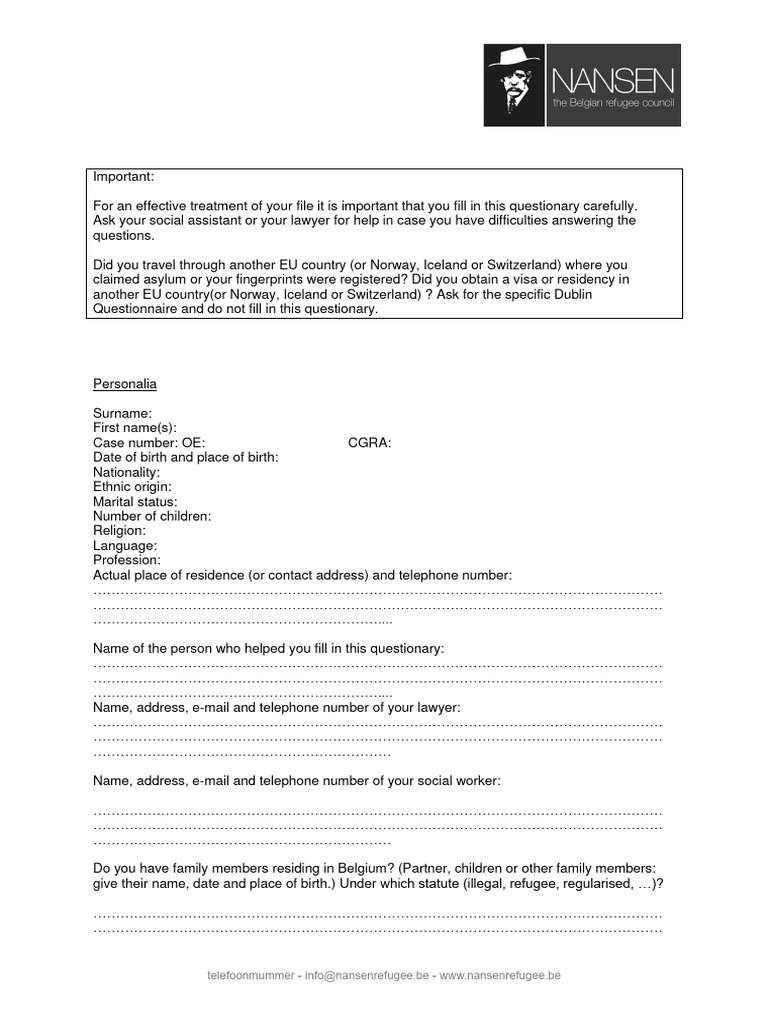 Asylum Questionnaire NANSEN en | PDF | Justice | Crime & Violence