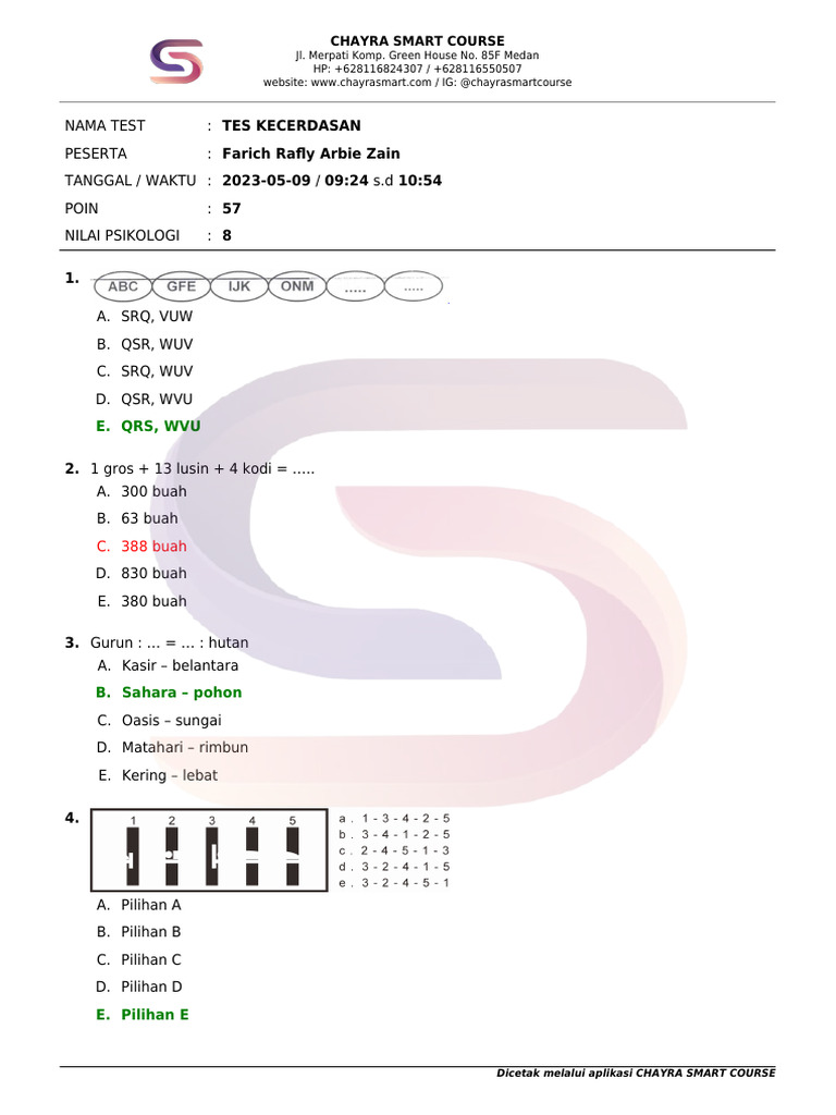 Tes Kecerdasan Chayra Smart Course | PDF