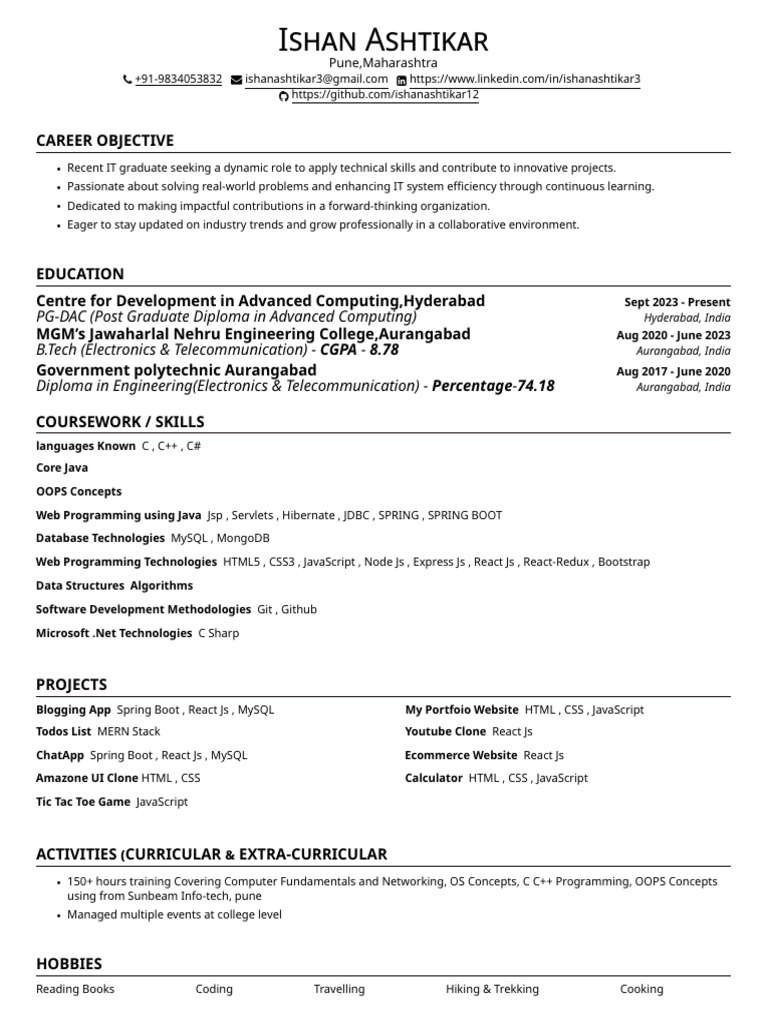 Ishan Resume-1 | Download Free PDF | Java Script | Web Development
