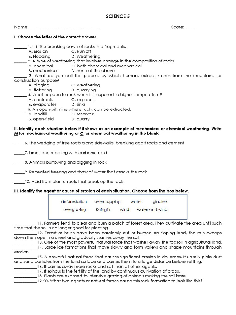 Science5 ST1 Q4 | Download Free PDF | Weathering | Erosion