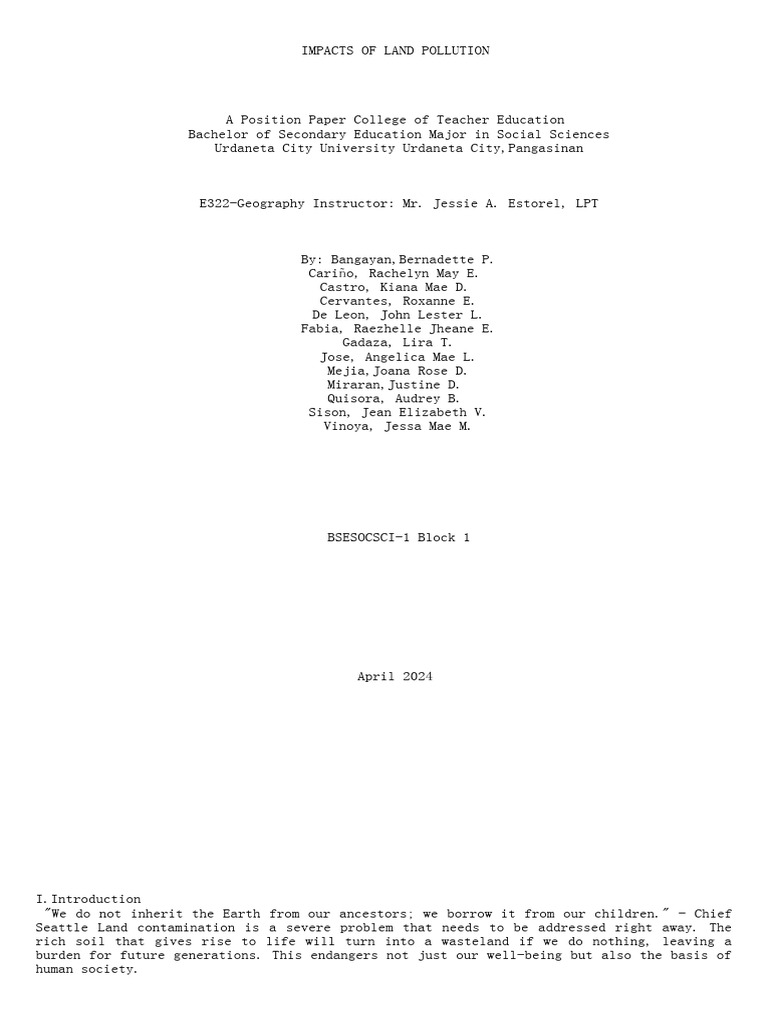 Position Paper | PDF | Pollution | Agriculture