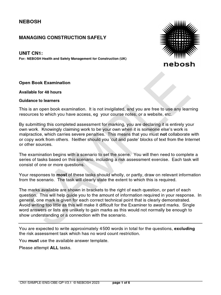 cn1 Sample Eng Obe QP v2 | PDF | Occupational Safety And Health | Risk