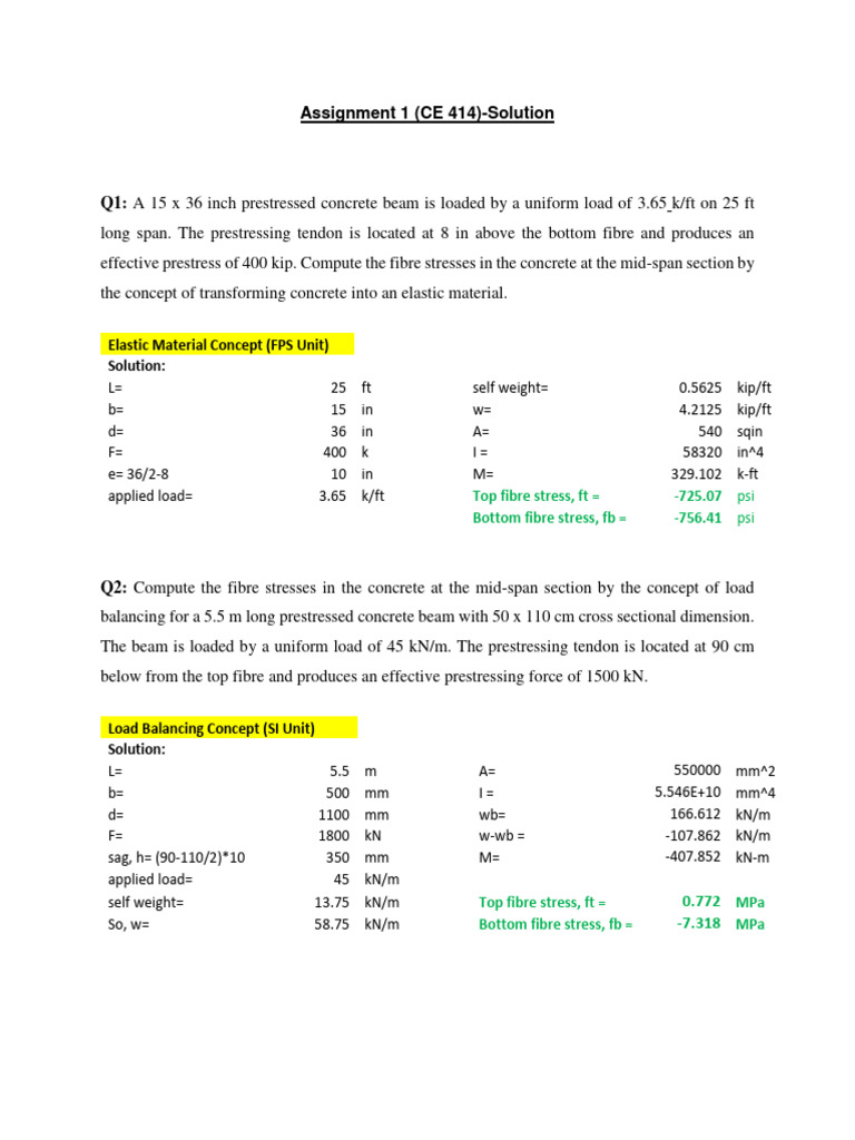 Assignment 1 - CE 414-Solution | PDF | Stress (Mechanics) | Beam (Structure)