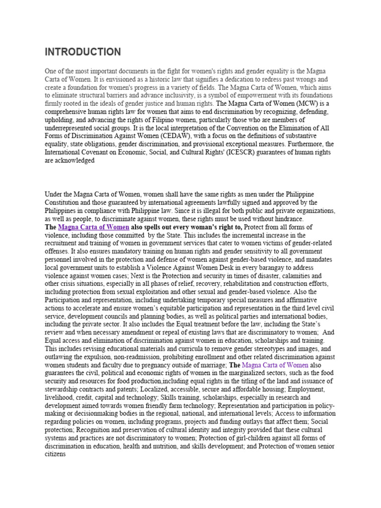 Magna Carta of Women: Empowering Gender Equality | PDF | Discrimination ...