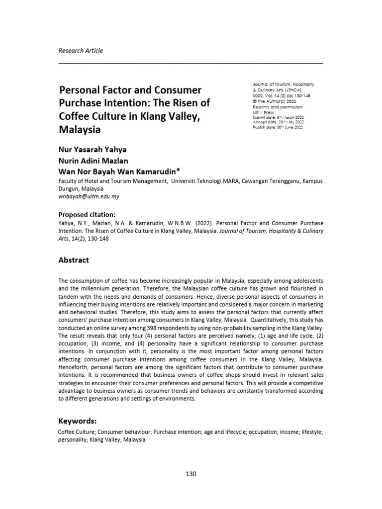 Personal Factor and Consumer Purchase Intention - The Risen of Coffee ...