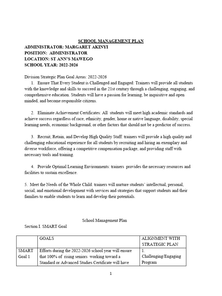 School Managment Plan 1 | PDF | Disciplines | Teachers