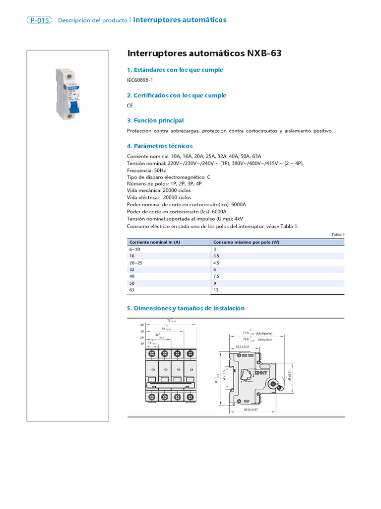 Ficha Chint Serie+NXB-63+ (2023) | PDF | Mecanica clasica | Metrología