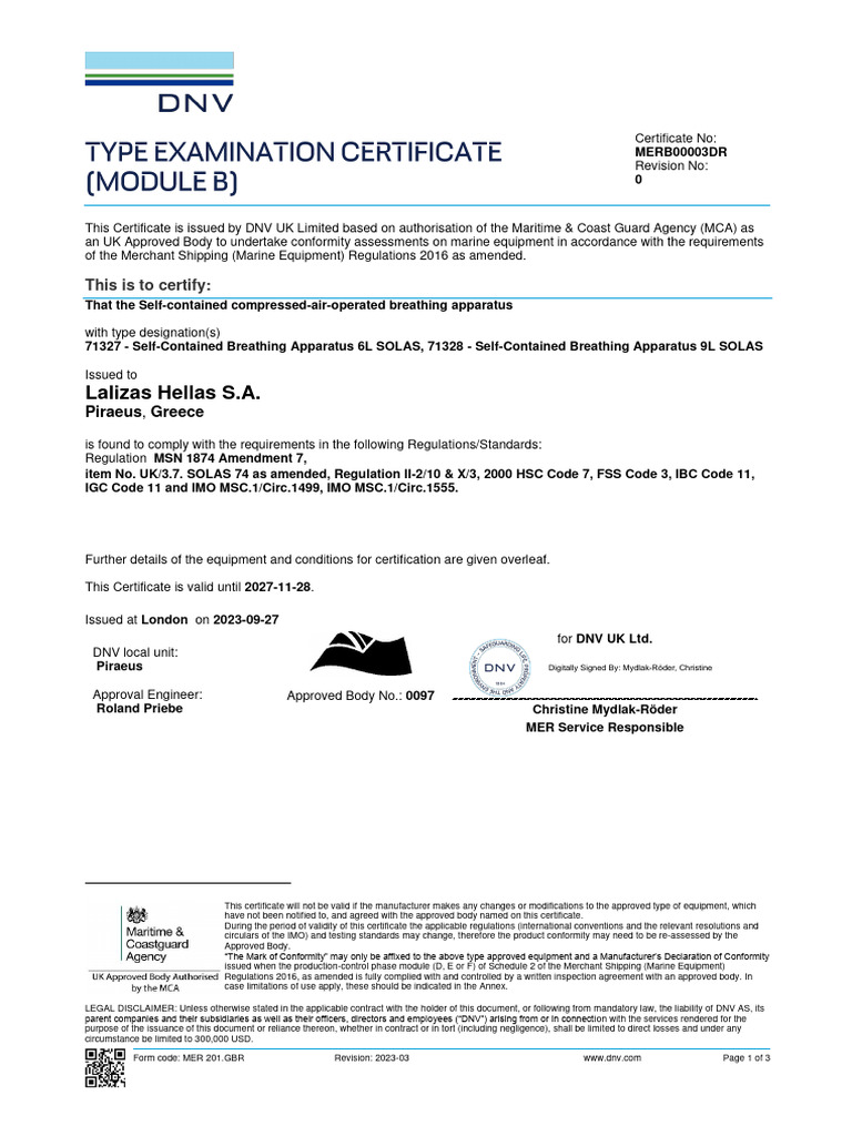 SOLAS-Compliant SCBA Certification | PDF