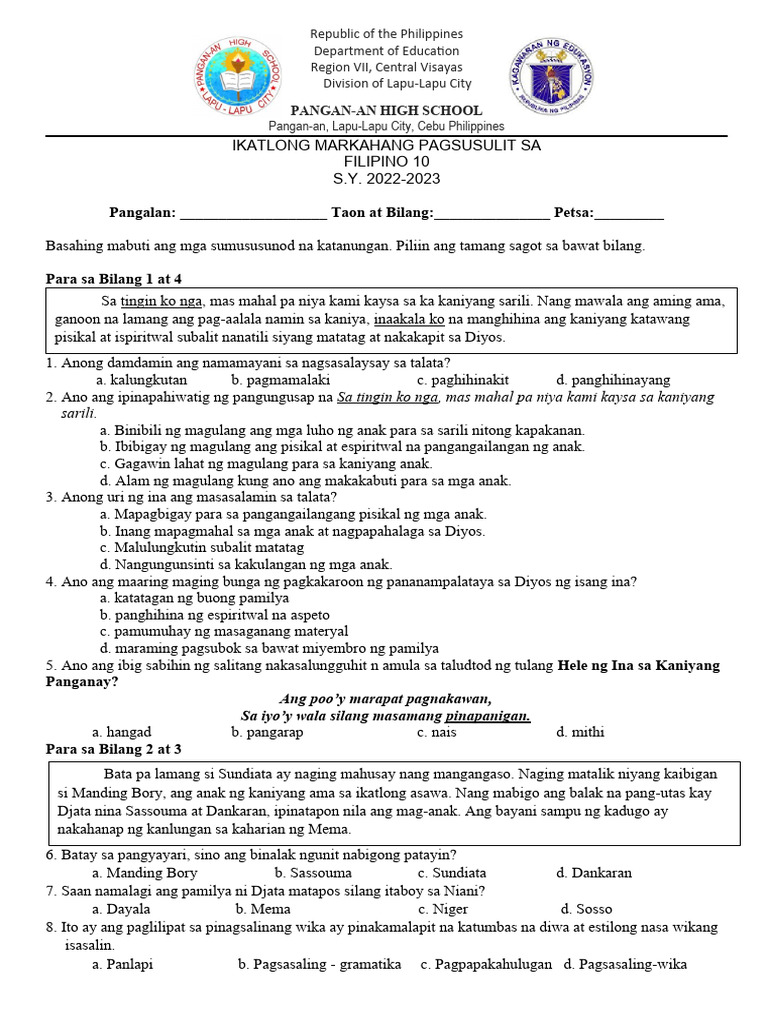 2022-2023 3RD TQ Fil. 10 | PDF