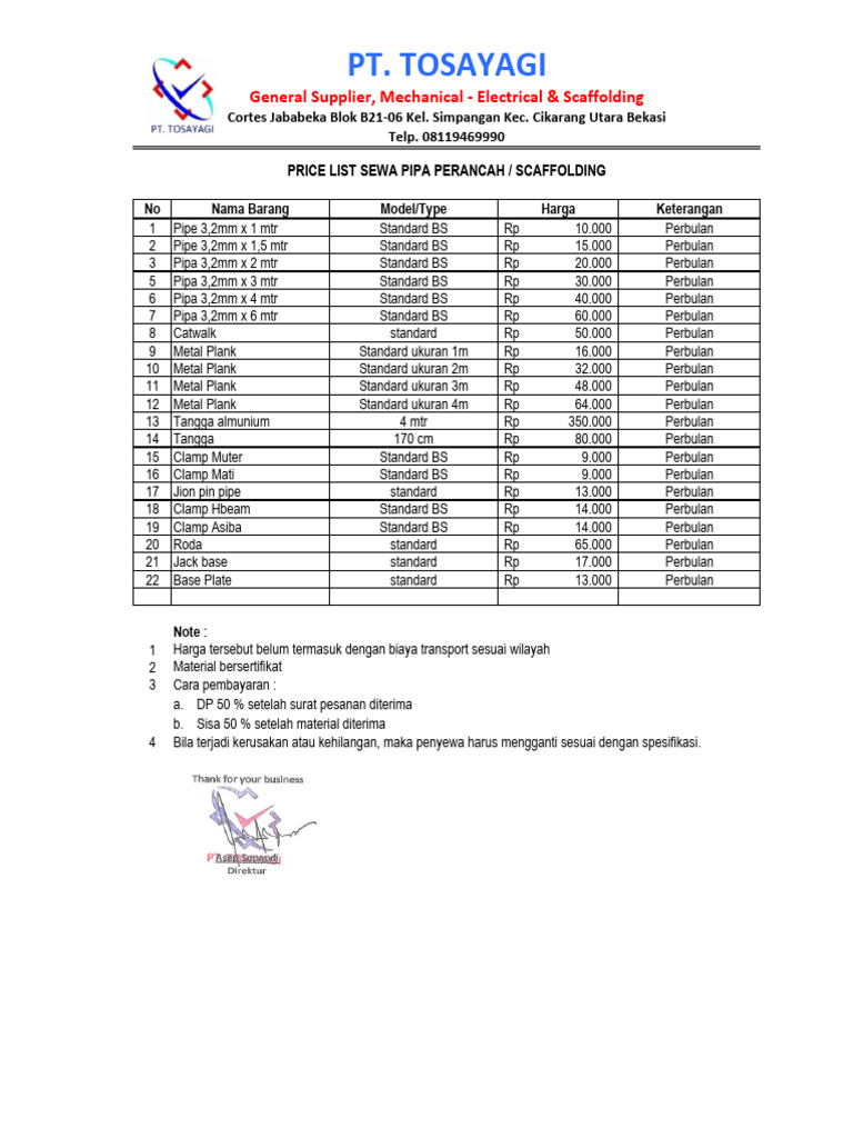 Price List Scaffolding 2023 | PDF