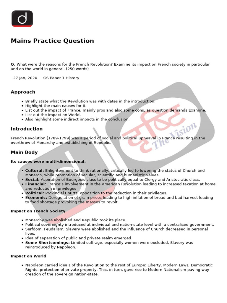 Mains Practice Question: Approach | PDF | France | Liberalism