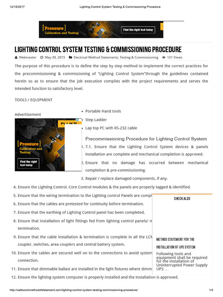 Lighting Control System Testing And Commissioning Procedure Pdf