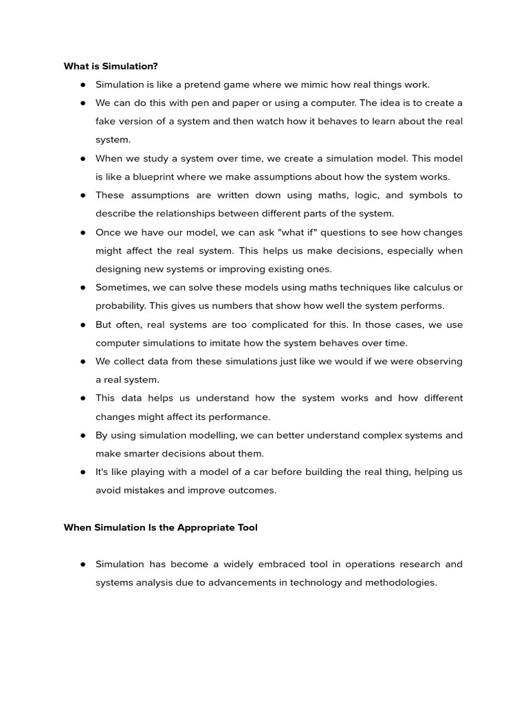 Lesson 1 - Overview of Modeling and Simulation | PDF | Simulation | System