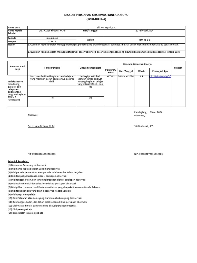 Formulir A1-Pra Observasi-Noey | PDF