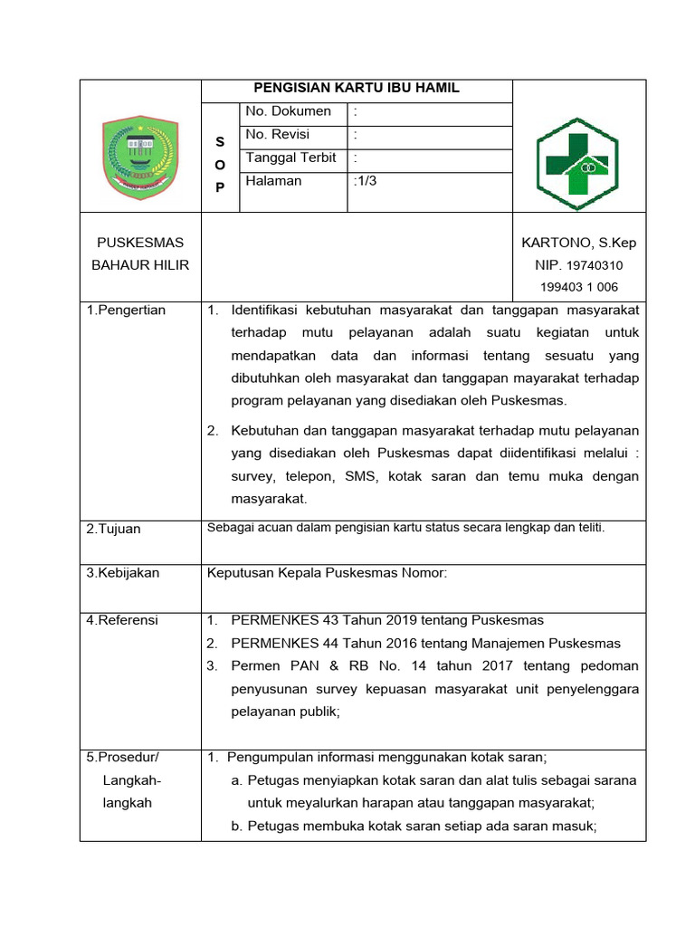 Panduan Pengisian Kartu Ibu Hamil | PDF