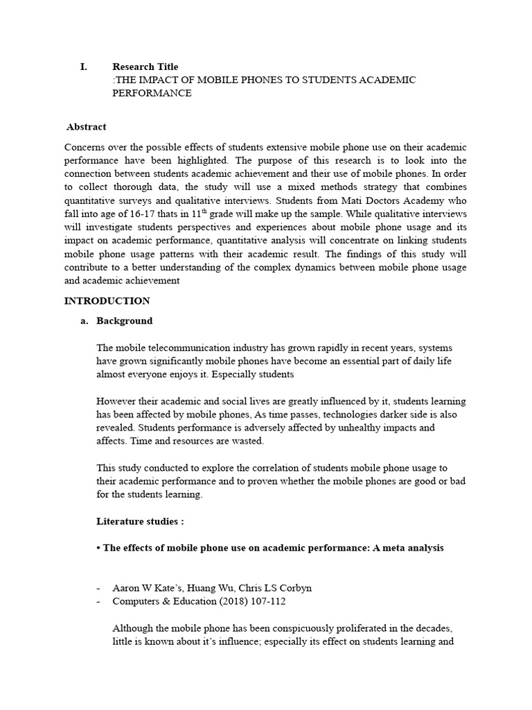 I. Research Title | PDF | Mobile Phones | Quantitative Research