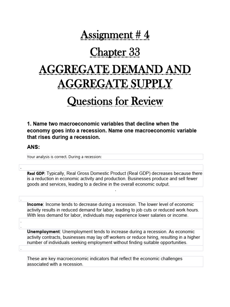 Assignment # 4 CH 33 (Aggregate Demand and Aggregate Supply) | PDF ...