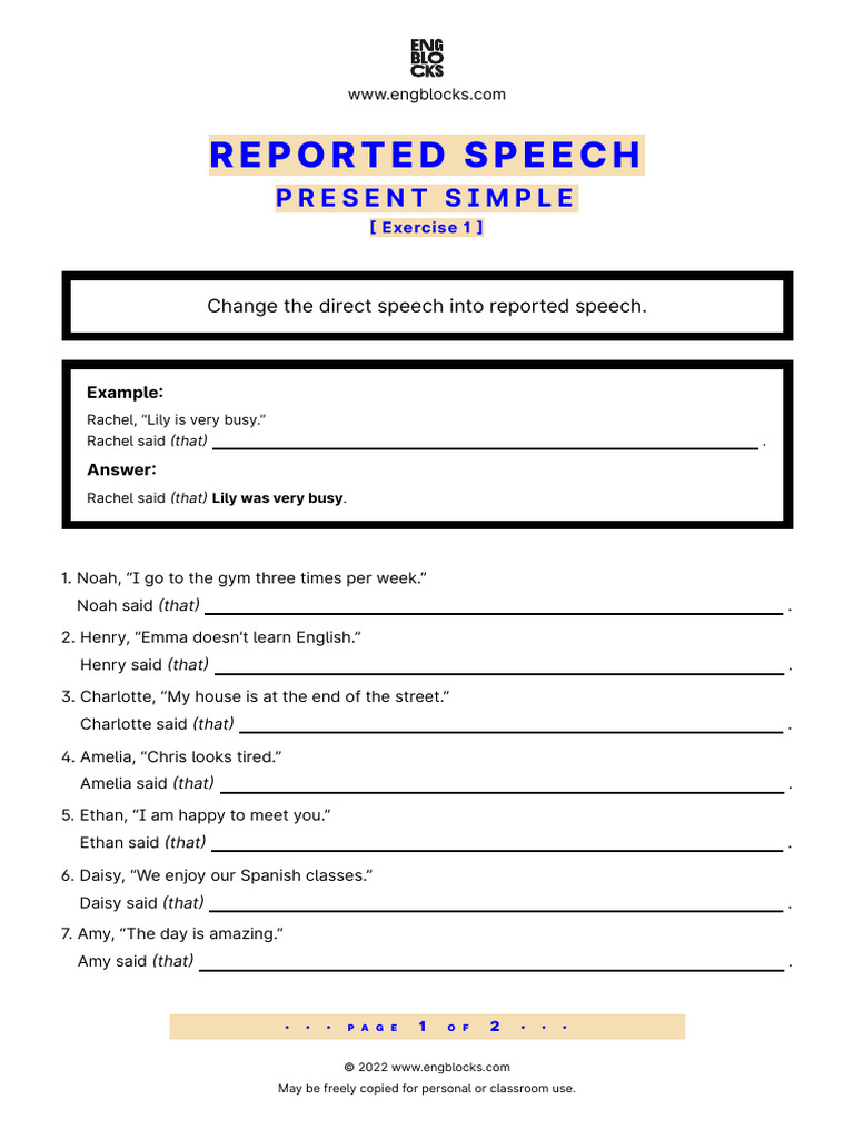 Reported Speech Present Simple Exercise 1 | PDF