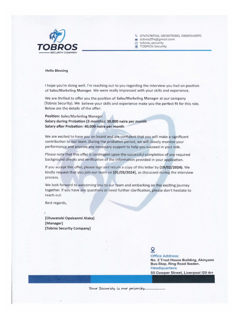 Blessing APPOINTMENT LETTER | PDF
