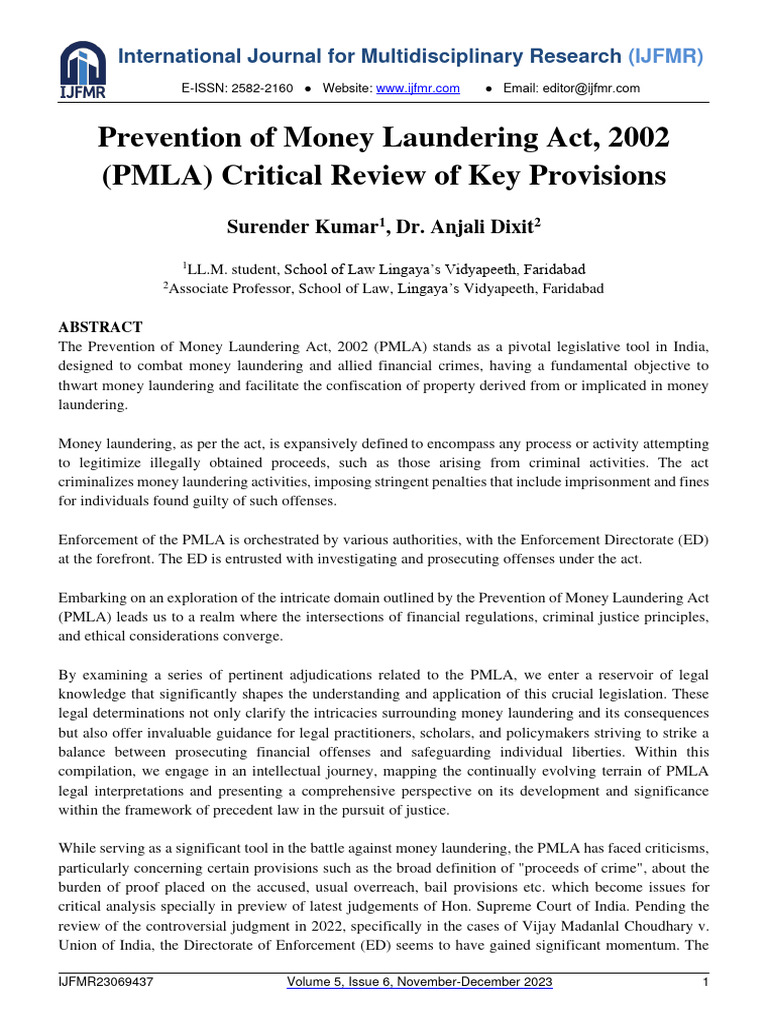 PMLA | PDF | Bail | Money Laundering