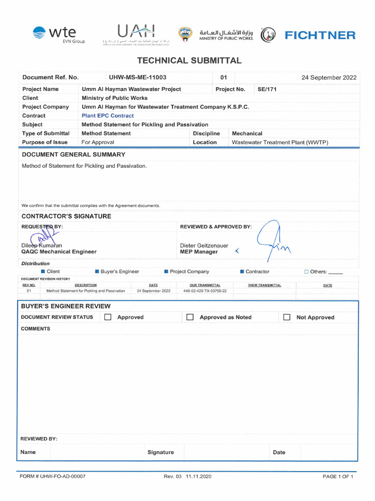 Method Statement for Pickling & Passivation | PDF | Environmental ...