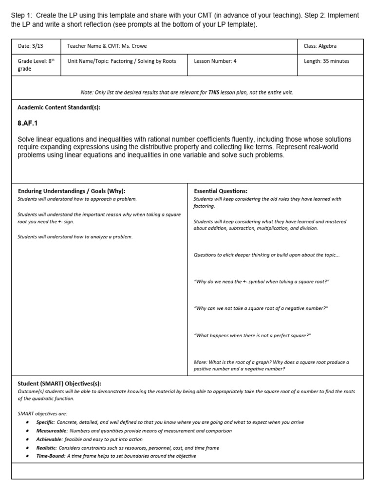 8th Grade Algebra Lesson Plan: Factoring | PDF | Cognitive Science ...