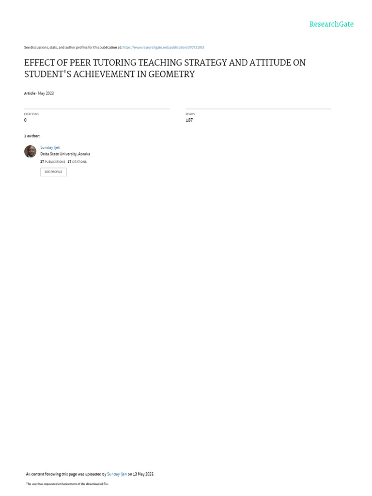 EFFECT OF PEER Tutoring Teaching Strategy and Attitude On Students' Achievement | PDF | Attitude ...