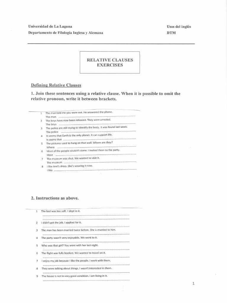 Relative Clauses (Revision Exercises) | PDF