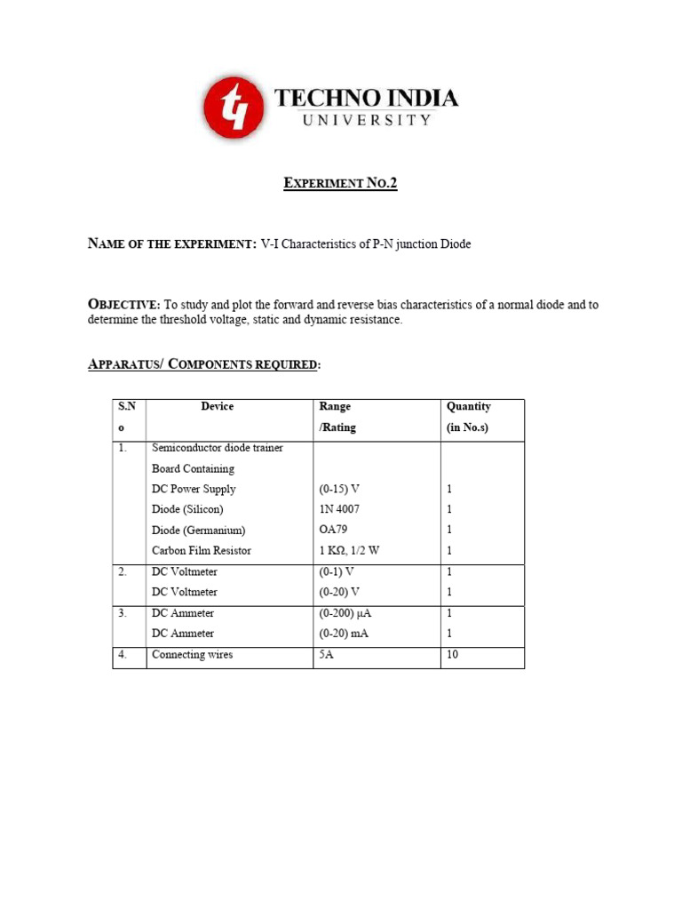 Basic Electronics Lab Exp 2 & 3 | PDF | P–N Junction | Diode