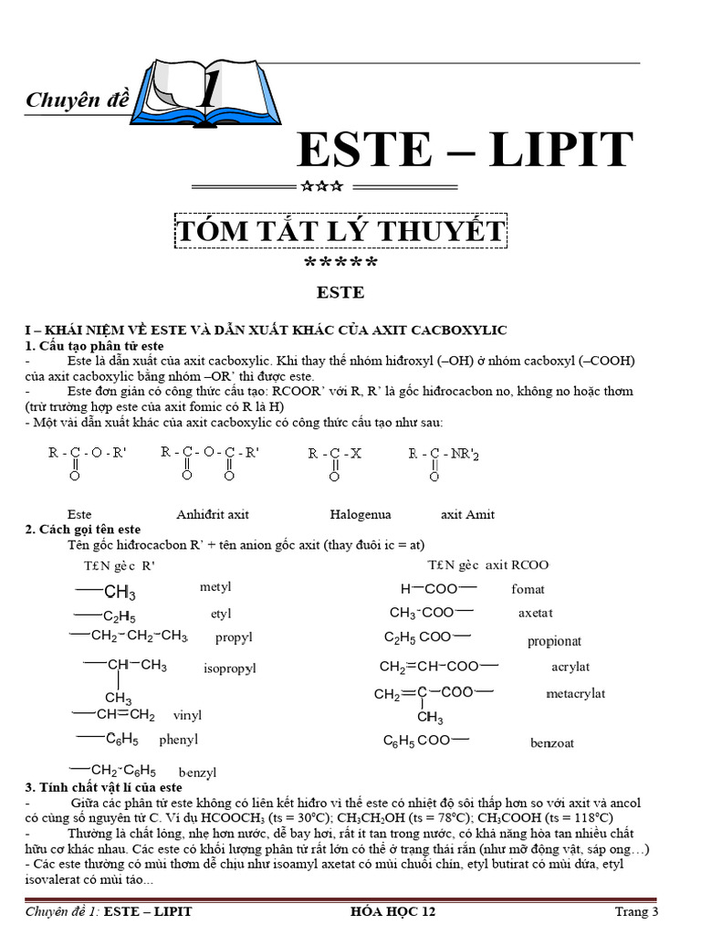 LÝ THUYẾT CHUYÊN ĐỀ ESTE - LIPIT | PDF