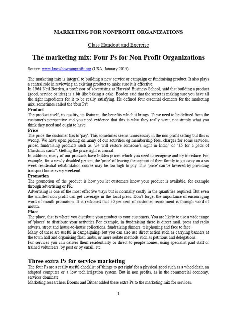 Nonprofit Marketing Mix Guide | PDF | Marketing | Advertising