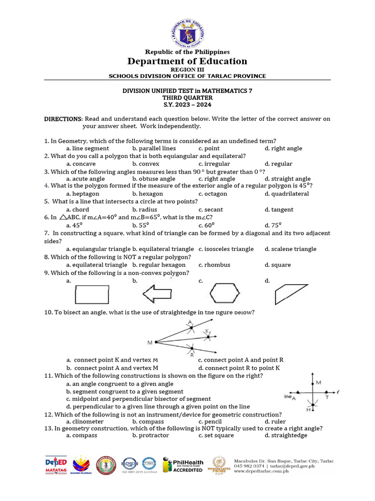 Q3 Math 7 | PDF | Triangle | Circle