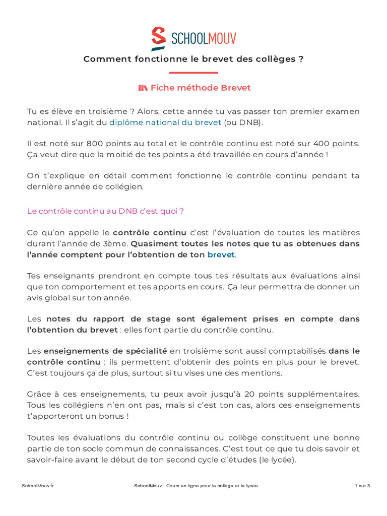 Contrôle continu au brevet des collèges | PDF