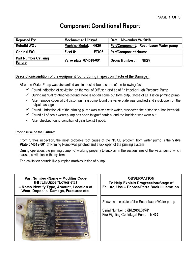 Conditional Report - FT003 - Fire-Fighting Centrifugal Pump NH25 | PDF ...