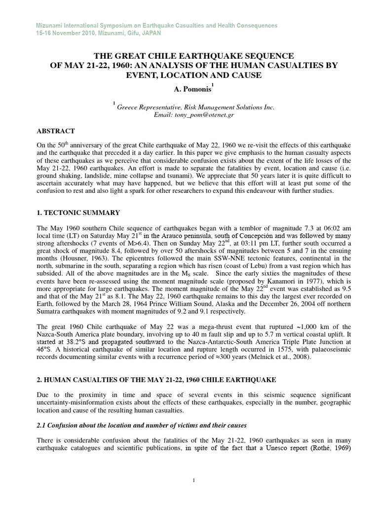 Pomonis Nov2010 MizunamiSeminar Chile1960eaqpaper | PDF | Earthquakes ...