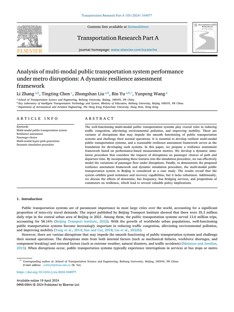Resilience Measures of A Multi-Modal System | PDF | Rapid Transit ...