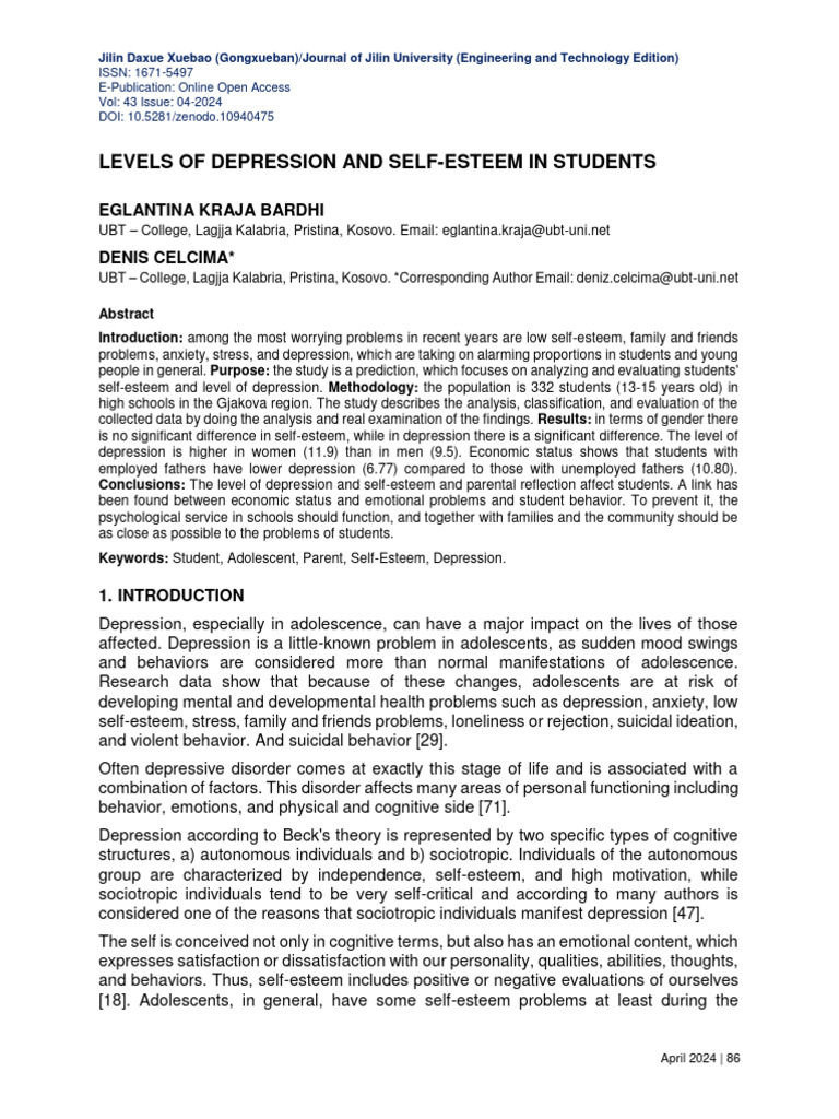Levels of Depression and Self-Esteem in Students | PDF | Adolescence ...