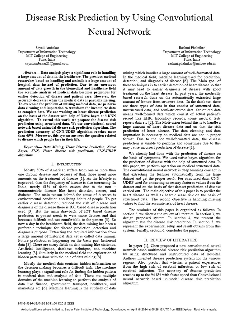 Disease Risk Prediction by Using Convolutional Neural Network | PDF | Statistical Classification ...
