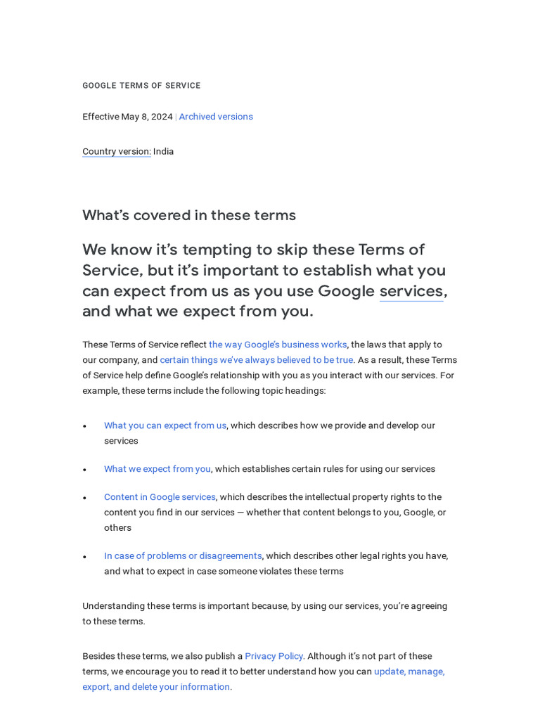 Google Terms of Service en in | PDF | Indemnity | Legal Liability