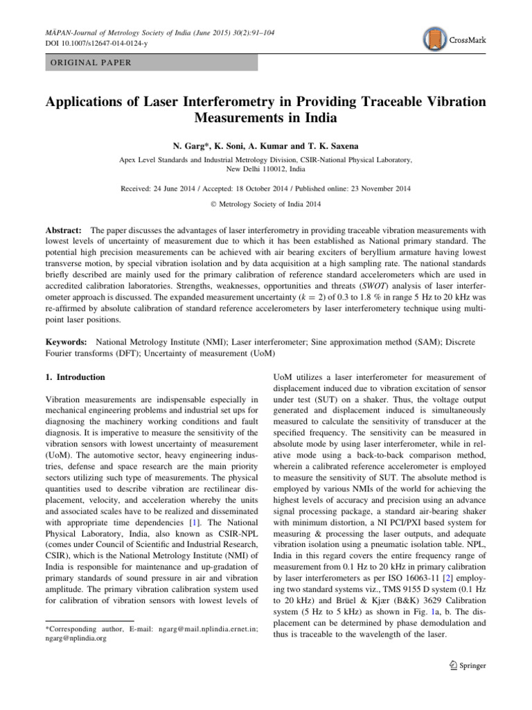 Applications of Laser Interferometry in Providing Traceable Vibration Measurements in India ...