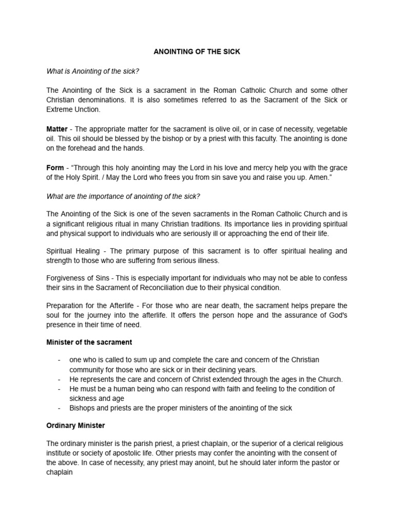 Anointing of The Sick | PDF | Sacraments | Catholic Church