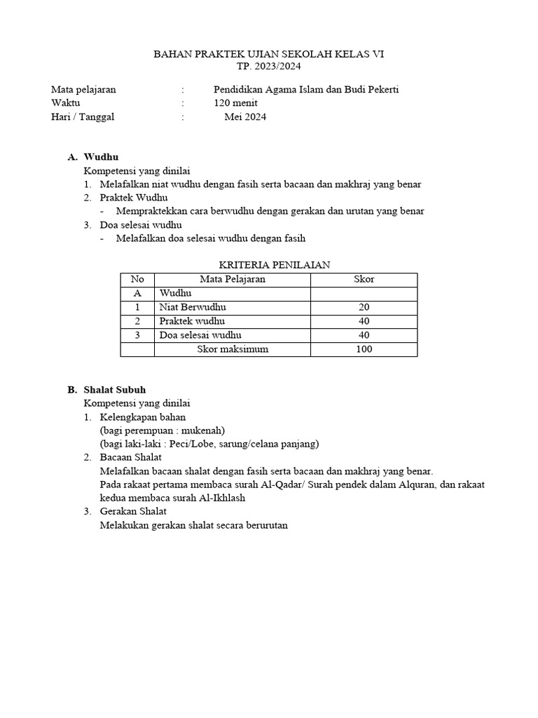 Penilaian Praktik Pai 2024 | PDF