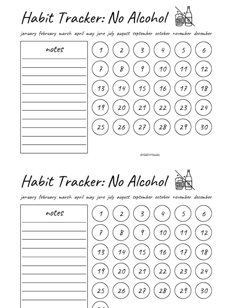 No Alcohol Habit Tracker Printable | PDF