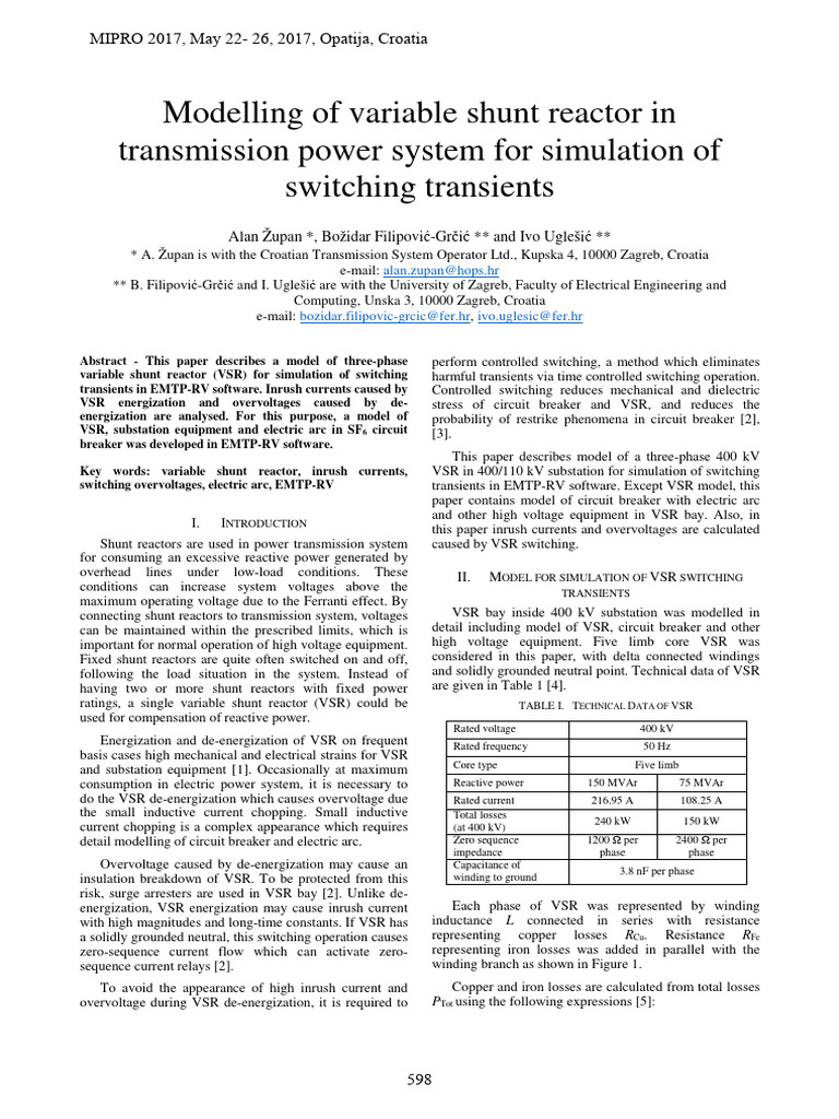 Modelling of Variable Shunt Reactor in EMTP | PDF | Ac Power | Capacitor