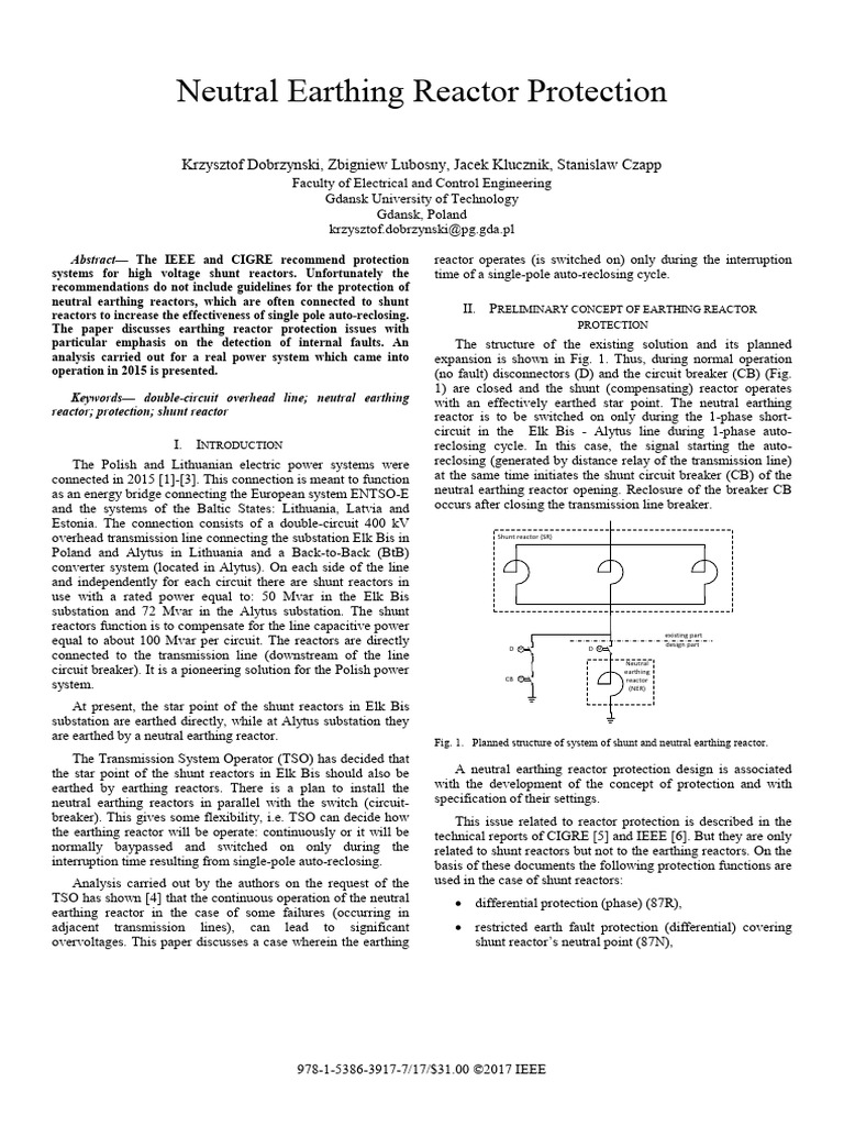 Neutral Earthing Reactor Protection | PDF | Transformer | Electric ...