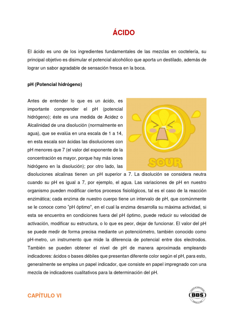 Propiedades y Tipos de Ácidos en Coctelería | PDF | Ph | Agrios