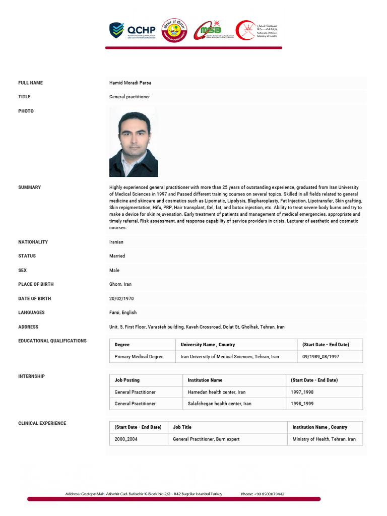 Resume - Hamid Moradi Parsa | PDF | General Practitioner | Patient