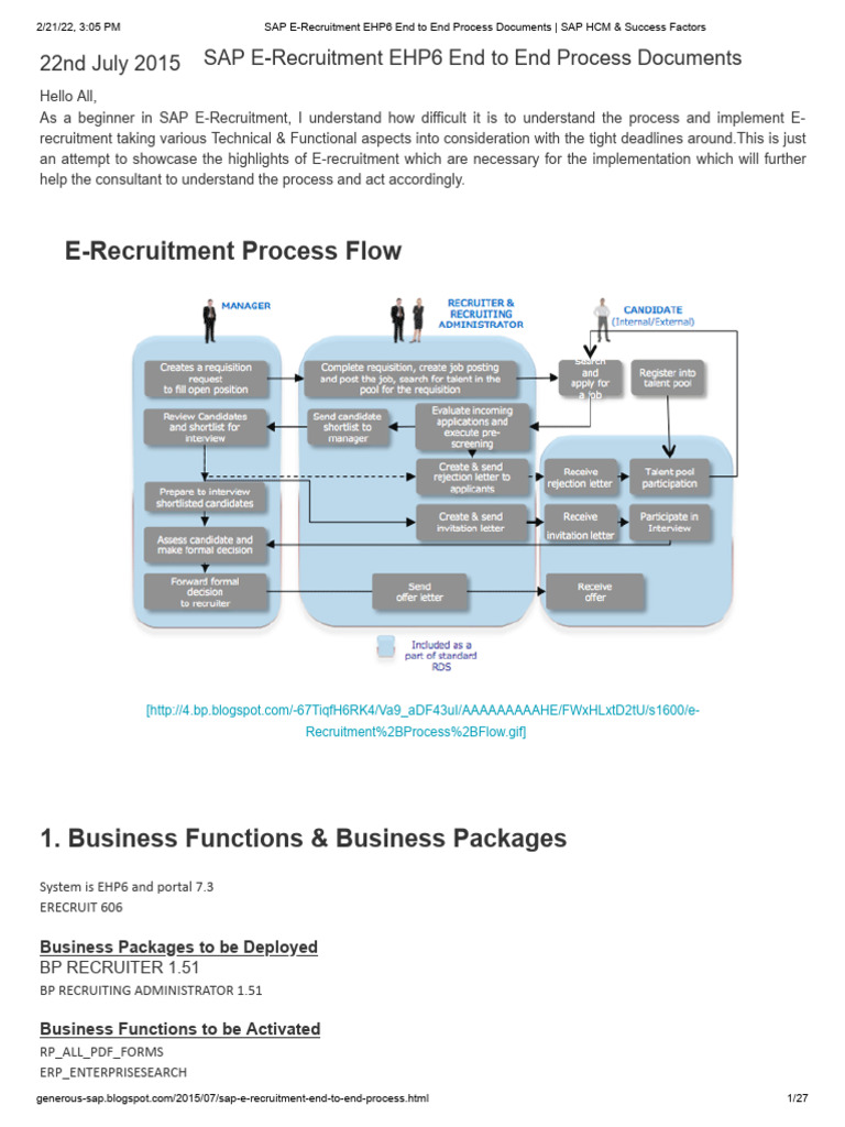 SAP E-Recruitment EHP6 SAP HCM & Success Factors | PDF | Software ...