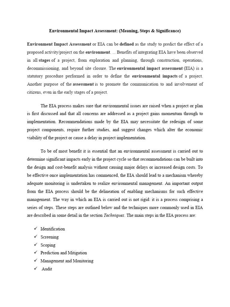 Environmental Impact Assessment Meaning Steps Significance Pdf